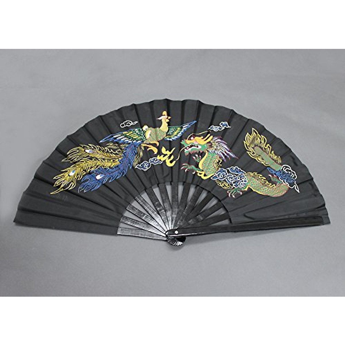 jiaoguo Mascot Dragon Phoenix Kung Fu Tai Chi Martial Arts 13 Ribs Bamboo Frame Fan All Black
