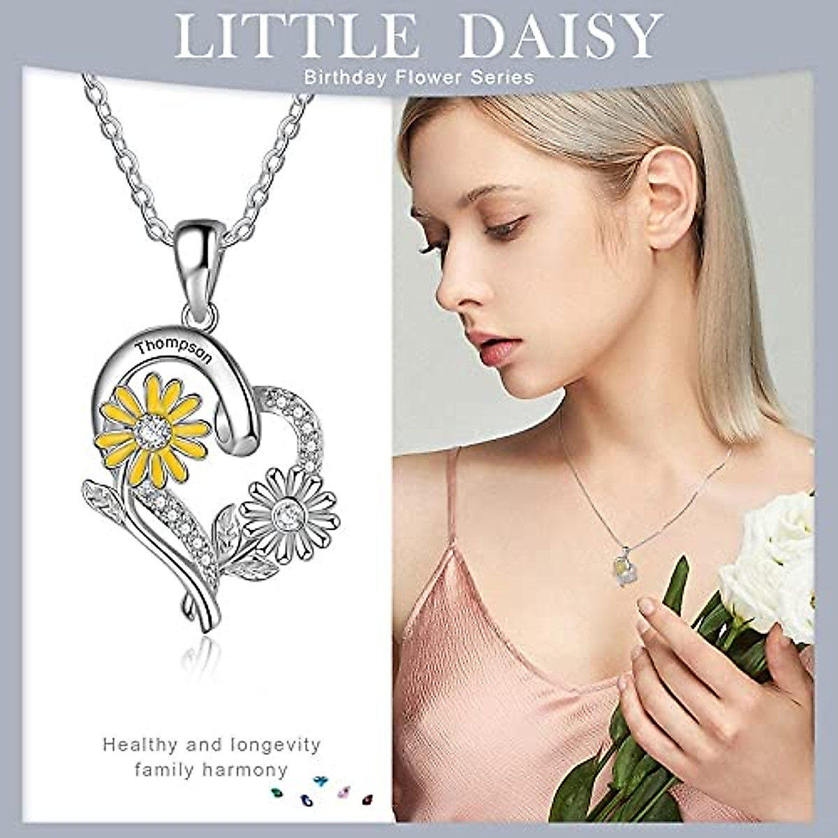 Roy Rose Jewelry Personalized Birth Month Flower Necklace with 2 Birthstones - Heart Shape - Customized Necklace for Her (September - Morning Glory)