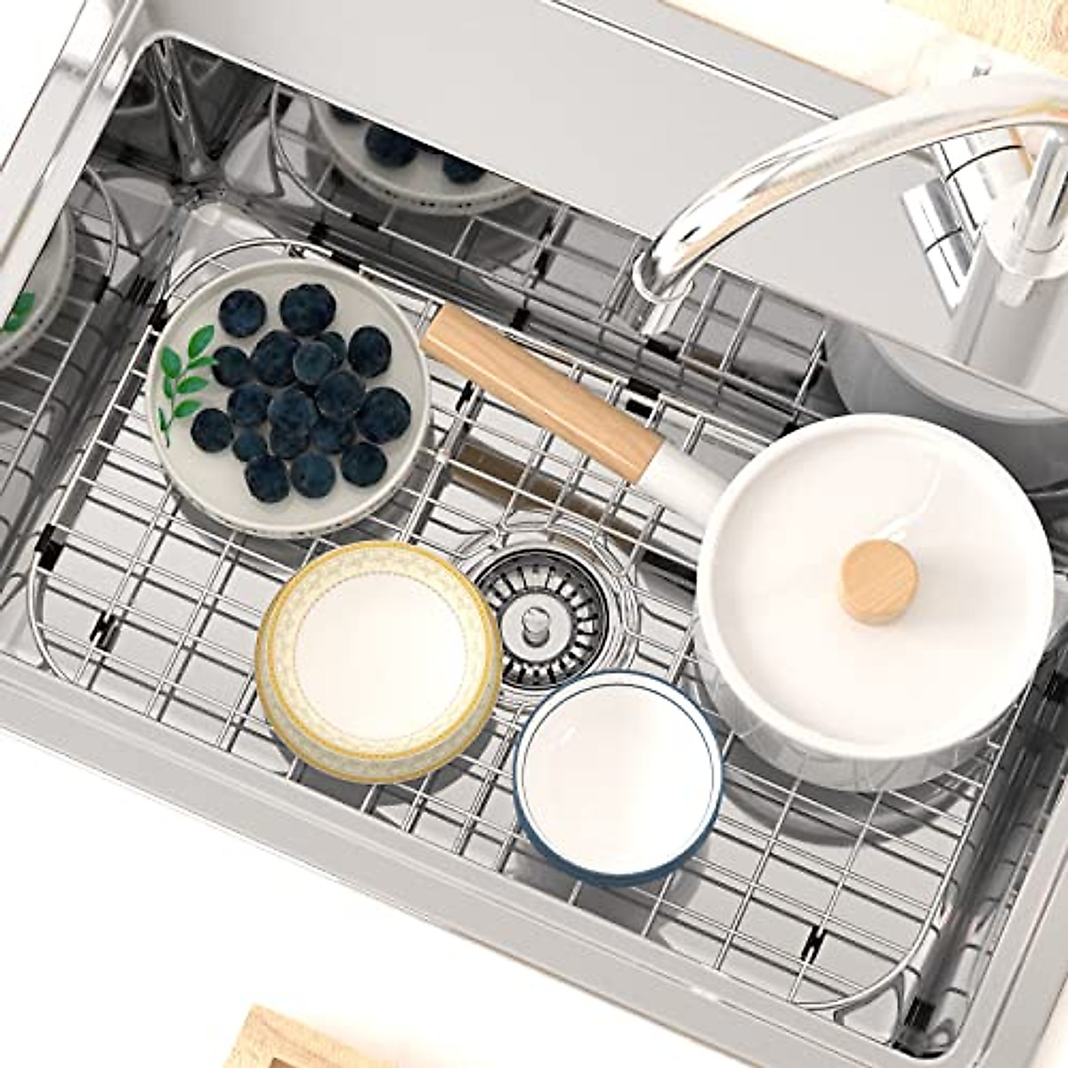 SANNO Kitchen Sink Grate Stainless Steel Sink Protector for Kitchen Sink, Grid Sink Protector Kitchen Sink Rack for Bottom of Sink,Center Drain Sink Bottom Grid,25"L X 12.8"W