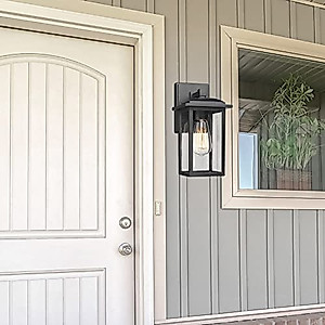 Diyel Outdoor Wall Sconces 1 Pack, Exterior Light Lantern Fixture, Porch Lights Lamp Outdoor Wall Mounted in Black Finish with Seeded Glass for House, Garage, Patio, Yard, RZ010 BK
