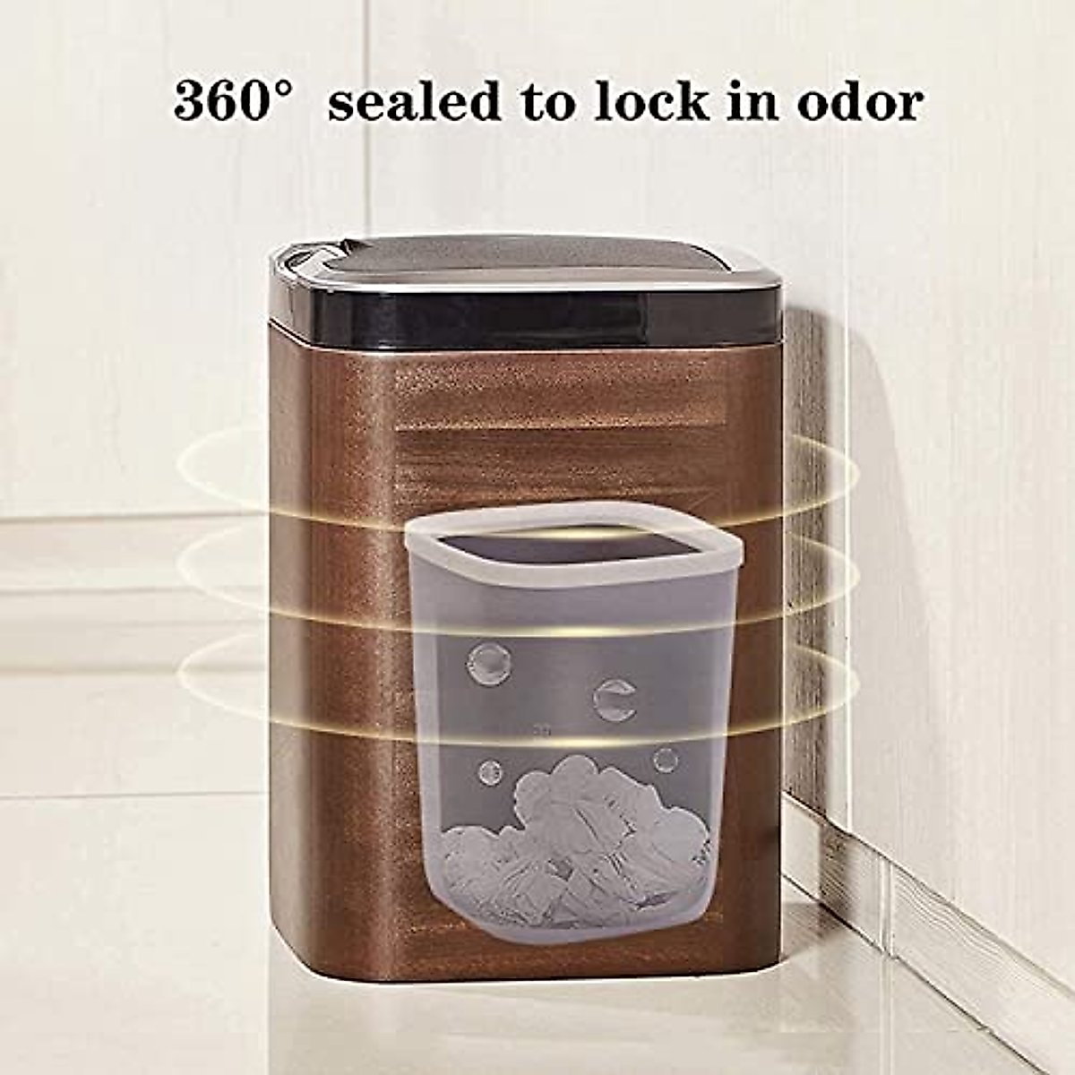 Trash Bin Trash Can Wastebasket Smart Trash Can Electric Induction Smart Square Solid Wood Trash Can with Pressure Ring for Home Garbage Can Waste Bin