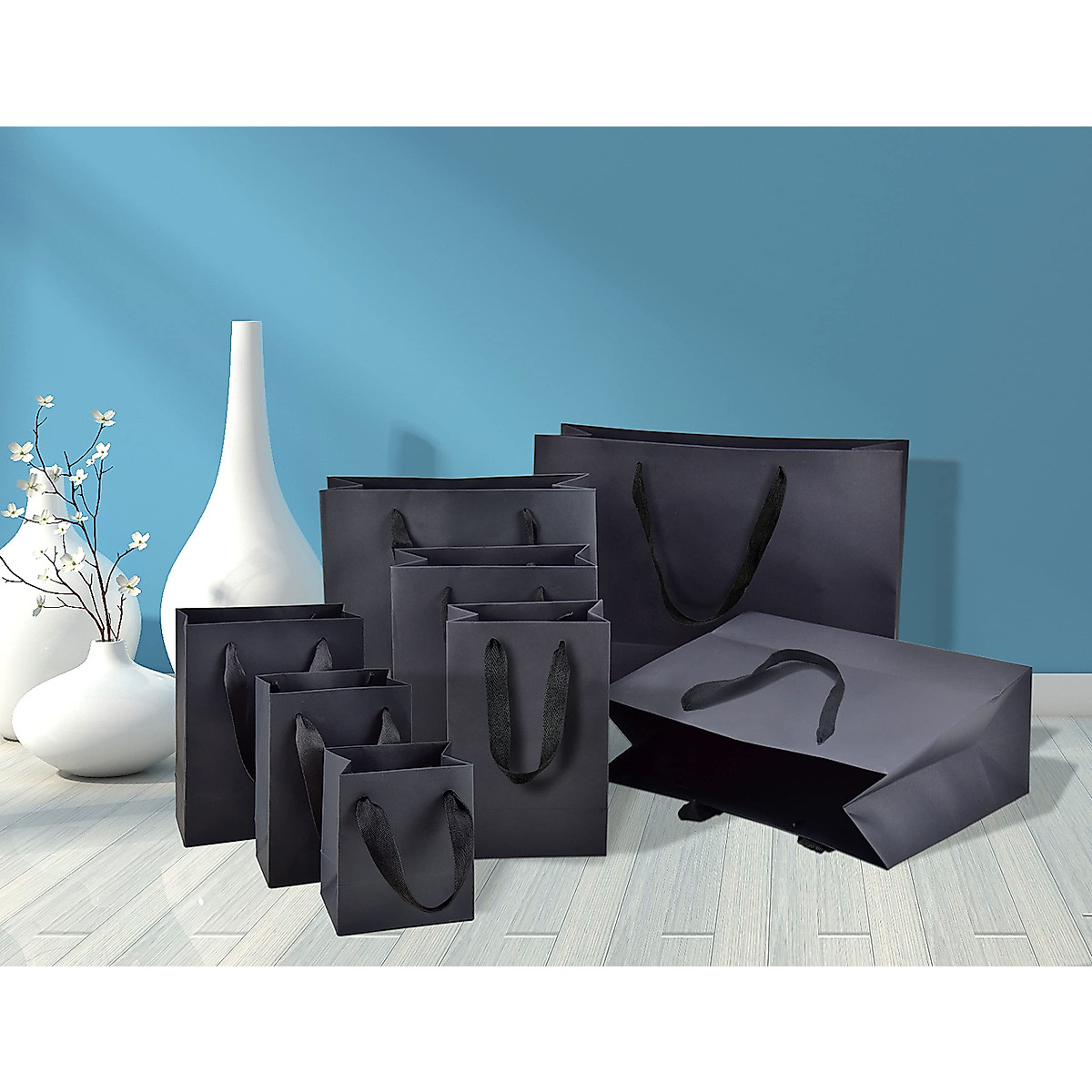 HUAPRINT Black Paper Bags,Matte Black Gift Bags,Extra Small Shopping Bags with Handles,30 Pack 4x2.75x4.5 inch,Party Favor Bags,Merchandise Business Bags,Wedding Bags