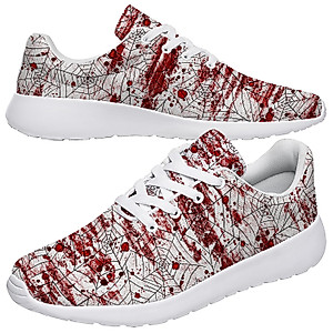 Halloween Bloody Shoes Men Running Shoes Casual Sport Sneakers Blood Splatter Spiderweb Print Tennis Shoes for Women,US Size 11