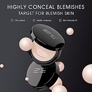 ZFC Foundation Makeup Concealer, Medium-to-Full Coverage Foundation Cream, Long Lasting Waterproof Up to 12HR Hybrid Setting Powder