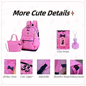 VIDOSCLA 3Pcs Heart Printing Backpack Sets Bowknot Primary Schoolbag Travel Daypack Shoulder Bag Girls Rucksack knapsack