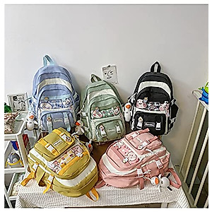 Kawaii Backpack with Cute Duck Plush, Aesthetic Student School Bags BookBag School Supplies Daypack Bag Rucksack (Blue), One Size