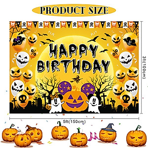 Halloween Backdrop Halloween Birthday Party Decorations Halloween Pumpkin Head for Children Birthday Happy Banner Halloween Baby Shower Props Banner Photo Decorations 5x3ft