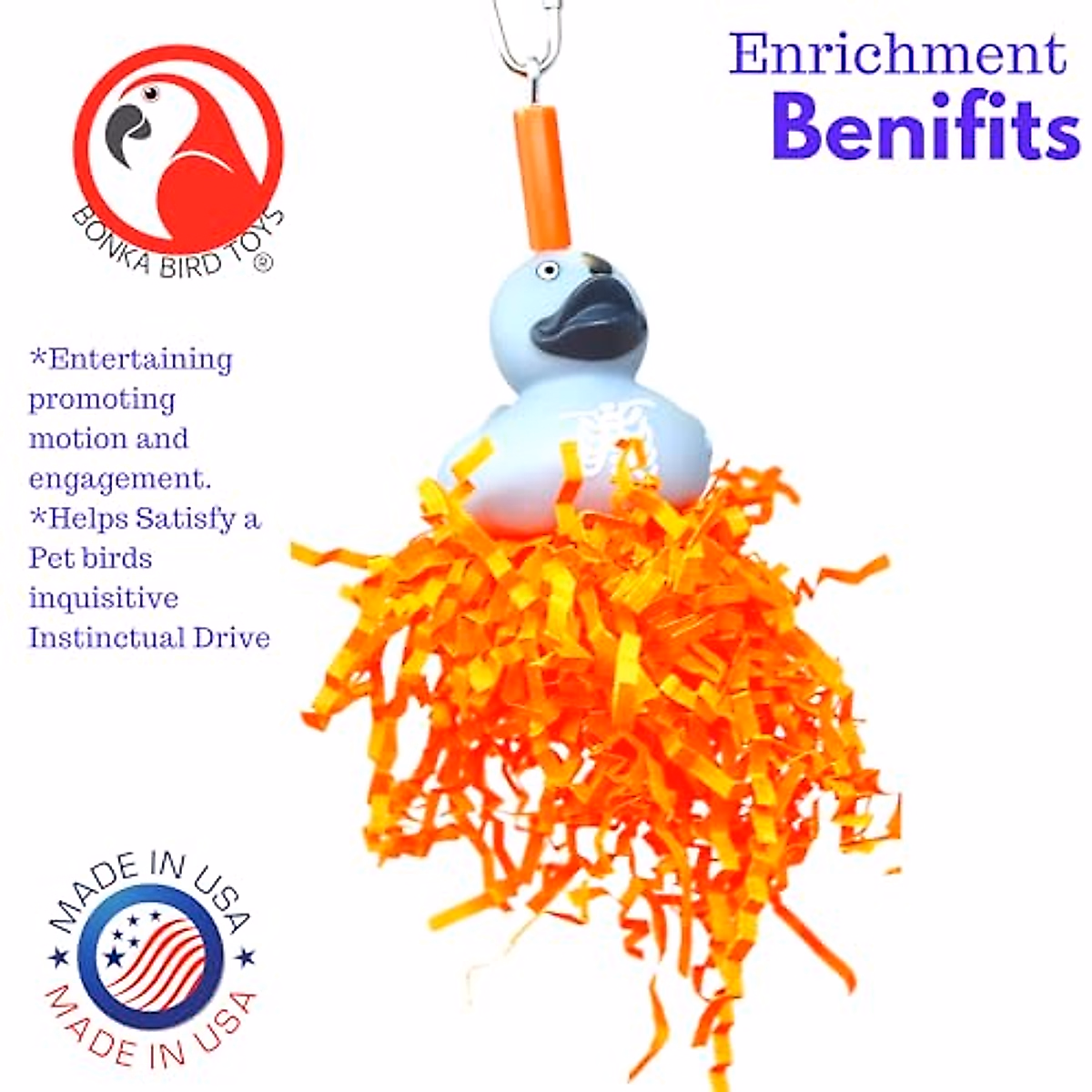 Bonka Bird Toys Halloween Ducks 8" x 3.50", Medium Parrot Chew Preen Spooky Cage Toy, Conure, Quaker, Cockatiel, and Similar (2958 Bat Duck)