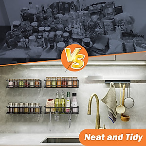 Bunoxea Spice Rack wall mounted 4 Pack, Space-Saving Spice Organizer for Spice Jars and Seasonings,Screw or Adhesive Hanging Spice Rack Organizer for Your Kitchen Cabinet,or Pantry Door