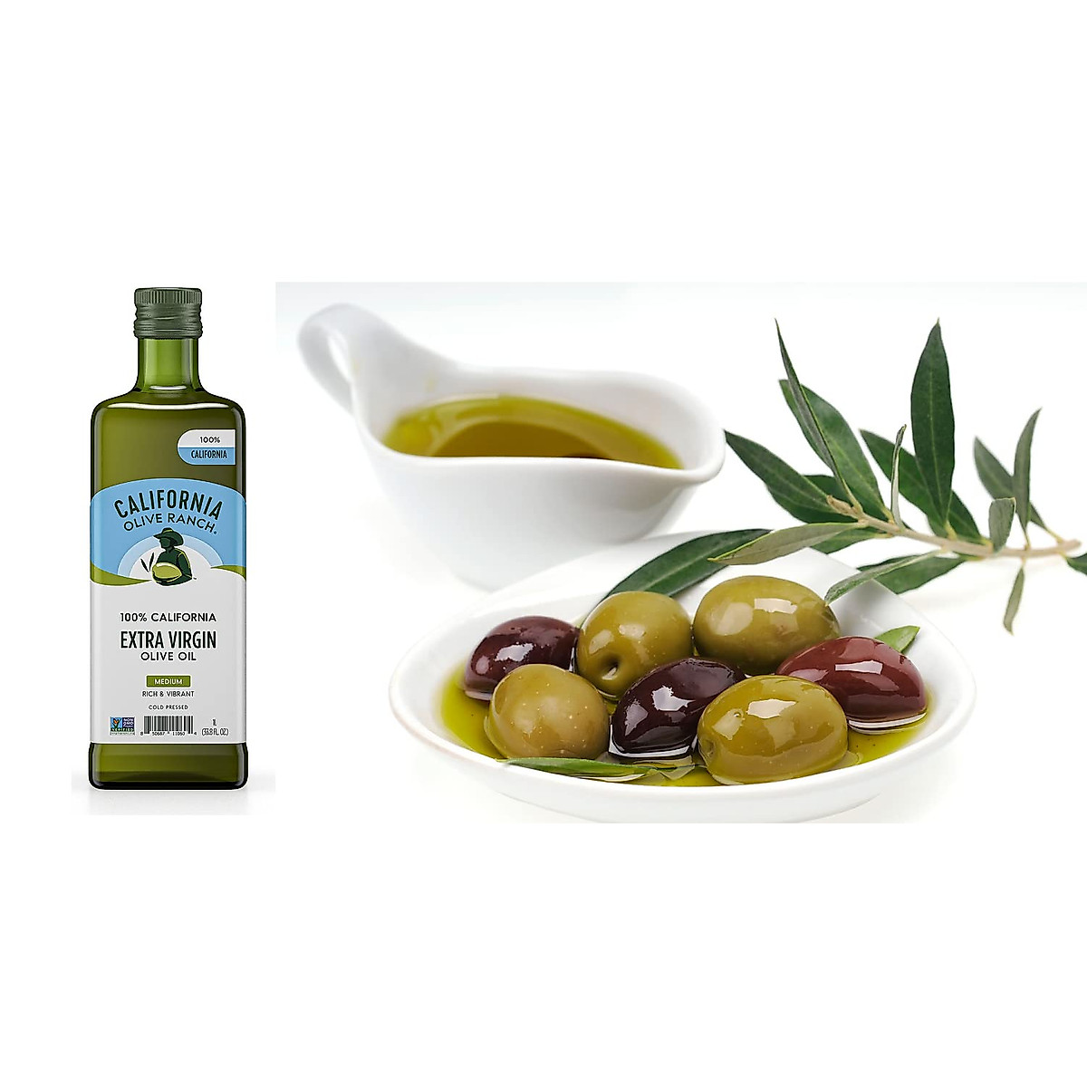 100% California Extra Virgin Olive Oil (MEDIUM) Rich & Vibrant Cold Press One Bottle 33.8 fl. oz/1L. each. By: California Olive Ranch