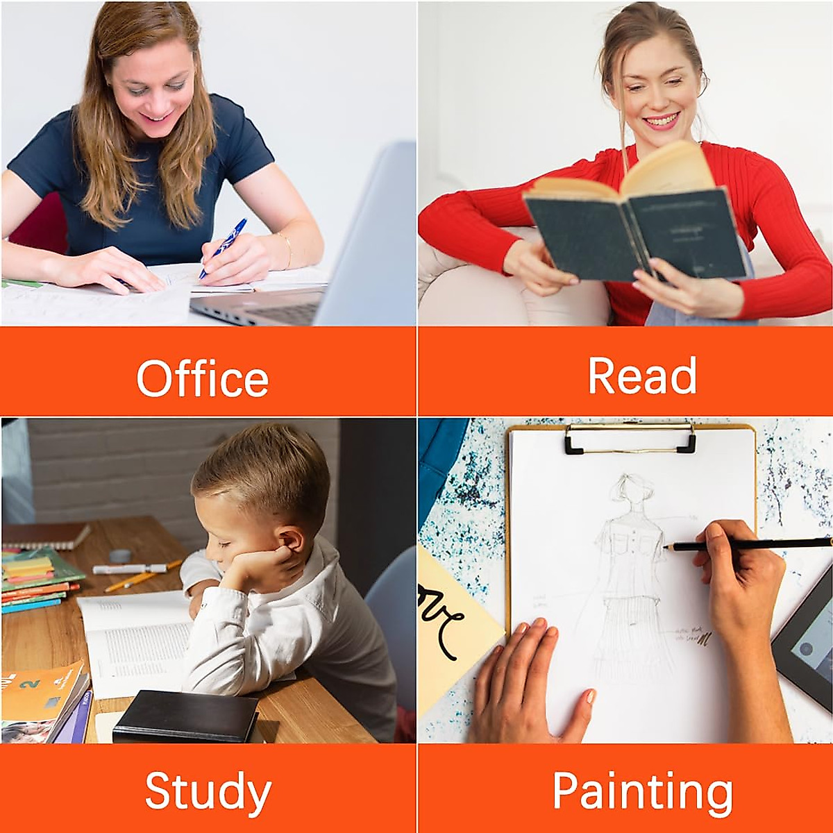 AQINGLING LED Desk Lamp with ​USB Charging Port Nightlight, Eye-Caring Desk Lights for Home Office, 5 Modes Dimmable, Auto Timer, Black