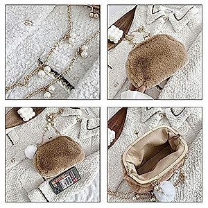 Goclothod Women Faux Fur Clutch Purse Kiss Lock Shoulder Bag Chain Crossbody Handbag
