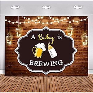 A Baby is Brewing Themed Photography Backdrop for Baby Shower Party Banner Decorations Vinyl Beer Bottle Rustic Wood Glitter Photo Background 5x3ft Photo Booth Studio Props Cake Table Supplies