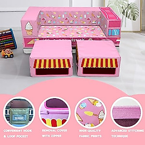Kids Couch Sofa Toddler Modular Couch for Bedroom Playroom, Fold Out Couch Sofa Set for Imaginative Boy Girl, Convertible Toddler Couch with Washable Covers