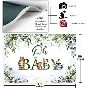 Sensfun Woodland Baby Shower Backdrop Oh Baby Greenery Forest Jungle Animals Photography Background Woodland Creatures Baby Shower Party Banner Decorations (7x5ft)