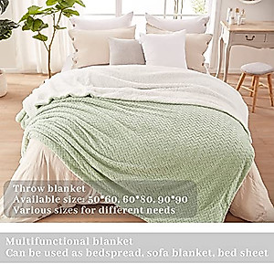 SunStyle Home Sherpa Fleece Blanket Full Sage Green Soft Cozy Plush Fluffy Flannel Thick Blanket Leaf Jacquard Luxury Winter Warm Reversible Blankets for Couch, Sofa, Bed 60X80