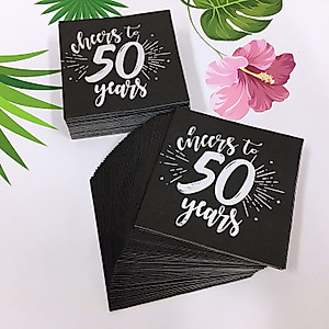 50Pieces Silver50th Birthday Celebration Party Decorative NapkinBlack50th Birthday Decorative Men's and Women's Party Supplies Cocktail Napkins in a black, Cheers to 50 Years