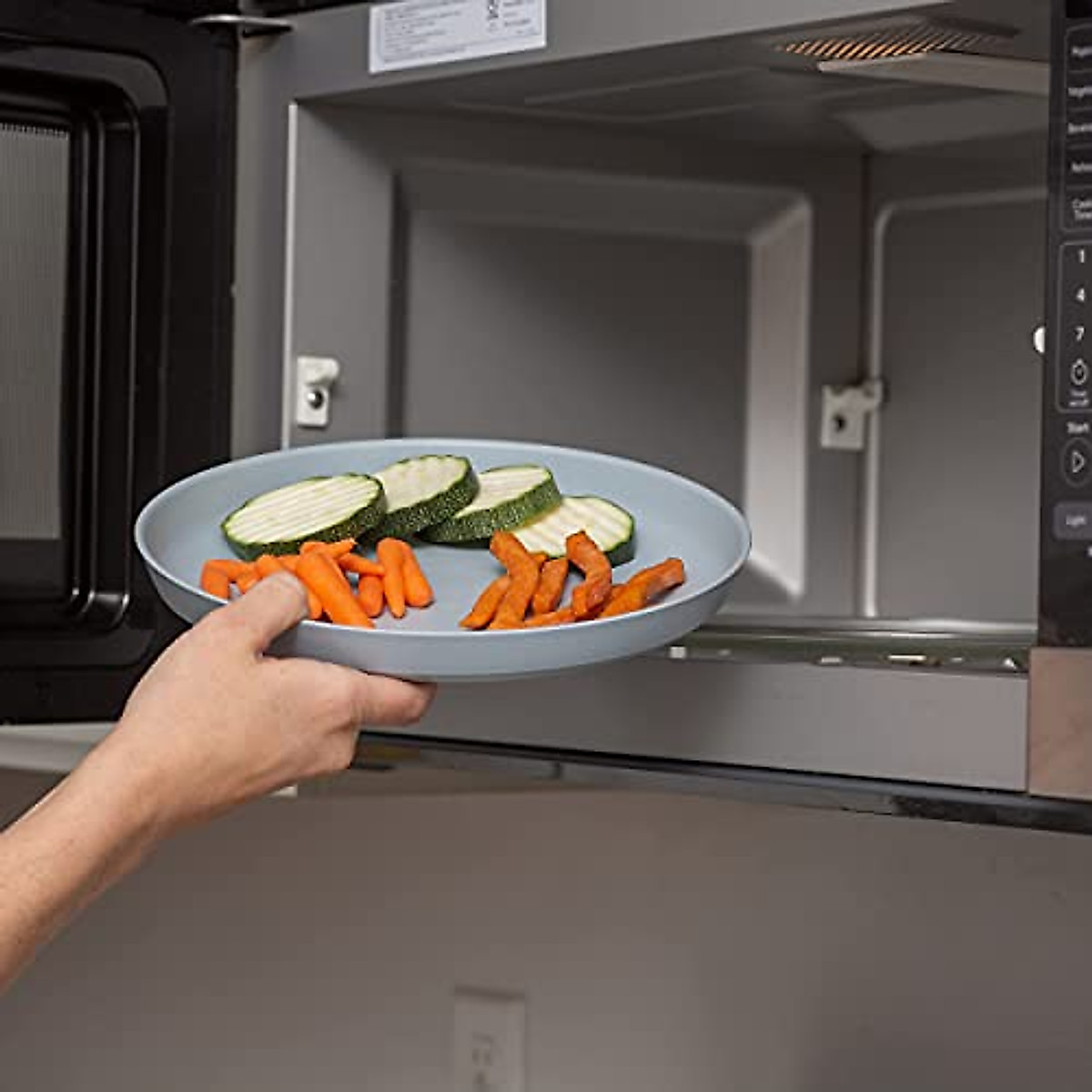 Grow Forward Premium Wheat Straw Plates and Bowls Sets - 8 Piece Unbreakable Microwave Safe Dishes - Reusable Wheat Straw Dinnerware Sets - Wheat Straw Bowls for Cereal, Soup, Camping, RV - Glacier