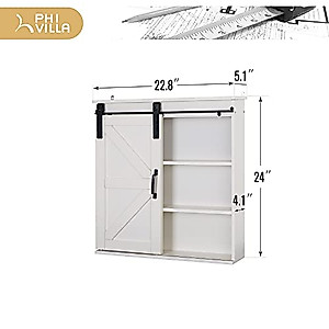 PHI VILLA Farmhouse Bathroom Wall Cabinet with Sliding Barn Door Medicine Storage Cabinet Wall Mounted with 3-Tier Rustic Storage Cabinet for Bathroom Furniture, White(Bathroom Shelves Included)