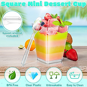 CHENGU 150 Pack 4.5 oz Square Clear Plastic Dessert Cups with Lids and Spoons Parfait Appetizer Cups for Tasting Party Desserts Appetizers Fruit Parfait Mousse Pudding