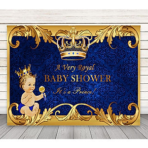 Mocsicka Mehofoto Baby Shower Backdrop Royal Prince Gold Crown Royal Blue Photography Background 7x5ft Vinyl Welcome Little Boy Baby Shower Banner Backdrops