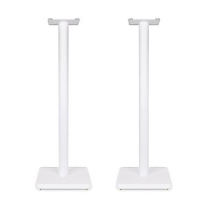 Fluance Floor Speaker Stands for Surround Sound and Bookshelf Speakers with Solid Construction, Adjustable Floor Spikes, Rubber Isolation Feet, Cable Management, Square Base - Matte White/Pair SS05SWH