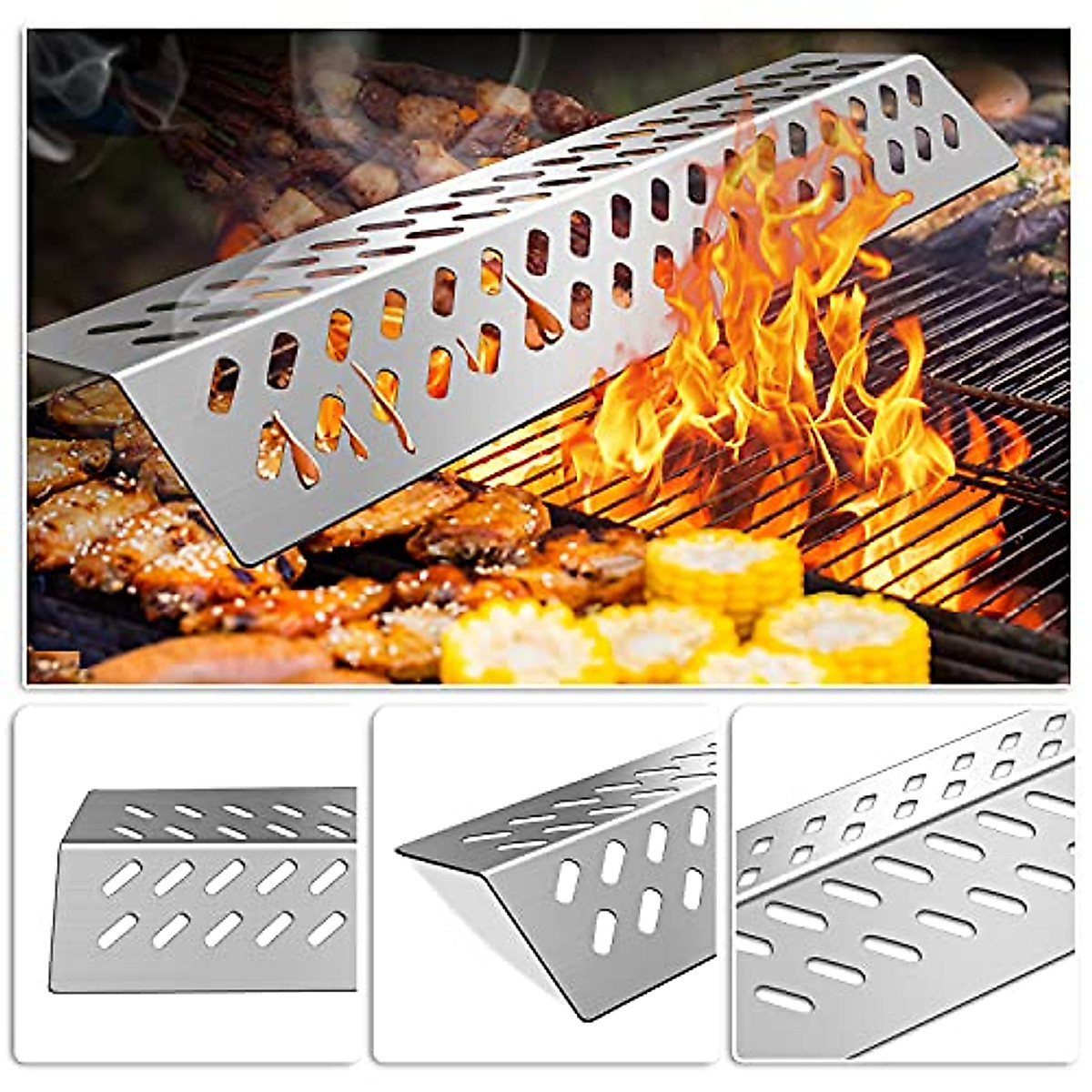 Plowo Stainless Steel Heat Plate Shield Gas Replacement for Bull BBQ Grills, Fit for Angus, Brahma, 7-Burner, 4-Burner, 5-Burner Grill Models, Grill Parts Replace for 16631, 16521, 4 Pack, 17 5/8"