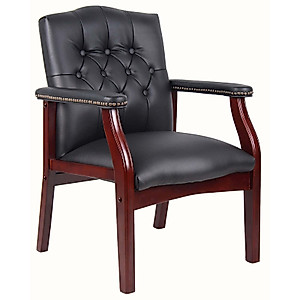 Leather Reception Guest Chairs with Padded Seat and Arms, Ergonomic Mid-Back Office Executive Chair for Meeting Waiting Room Conference Office, Guest Chairs