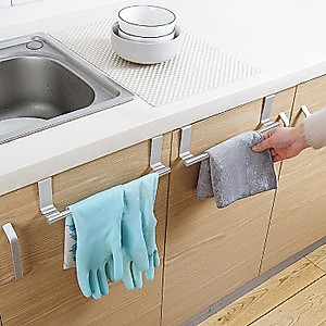 Over Cabinet Towel Bar, Cabinet Door Towel Holder, Silver Over The Door Towel Rack, Dish Towel Holder for Kitchen Cabinet, Kitchen Towel Hanger, 2 Pack, 9 inch (Stainless Steel)