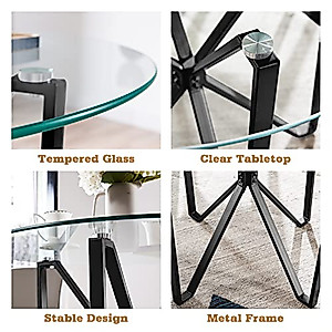 WISOICE Dining Table Round Glass Kitchen Dining Room Table with Tempered Glass Top and Metal Frames, Modern Circle Dinner Table for Small Spaces Living Room