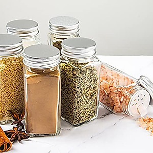 HAKEEMI 36 Pcs Spice Jars with Spice Labels, 4 oz Empty Glass Spice Containers with Shaker Lids & Metal Caps, Square Seasoning Jars Bottles