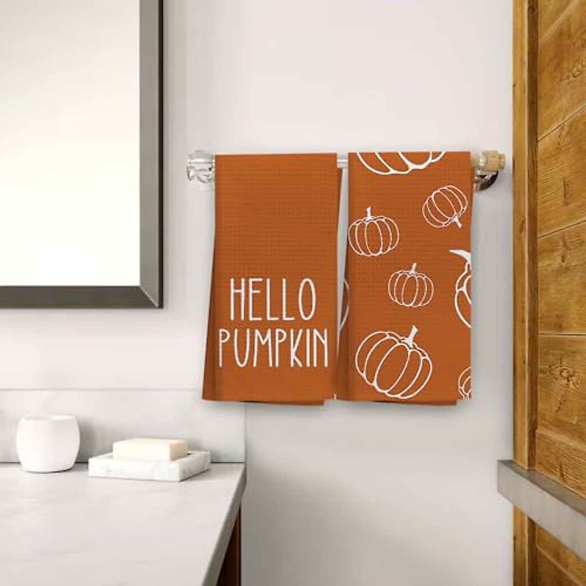 OHSUL Fall Kitchen Towels Decor, Autumn Pumpkin Decor, Fall Hand Dish Towels, Fall Autumn Decor Decorations for Home, Fall Bathroom Decor, Housewarming Gifts, Set of 2