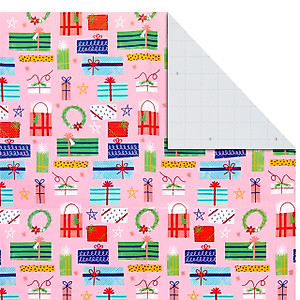 Hallmark Cute Christmas Flat Wrapping Paper Sheets with Cutlines on Reverse (12 Folded Sheets with Sticker Gift Tags) Pink, Mint Green, Plants, Cactus, Presents, Ornaments