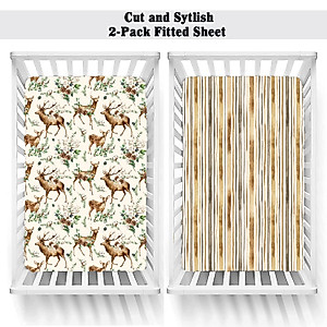 Extra Soft Stretchy Fitted Crib Sheets for Baby.2 Pack Cotton Blend Premium Sheets for Standard Crib and Toddle Mattress,Grove Pattern. (CS002)