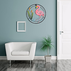 Vidduo Flamingo Metal Wall Art Hanging Décor for Indoor Outdoor, Flamingo Wall Plaque Hanging Artwork Garden Statues and Sculptures Wall Mural Yard Garden Decor for Home Room Door Patio Yard, 13"