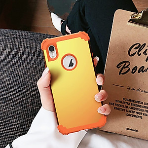 IDweel for iPhone XR Case, Case for iPhone XR Case with Screen Protector,3 in 1 Shockproof Slim Fit Hybrid Heavy Duty Hard PC Cover Soft Silicone Bumper Full Body Case,Sundial Yellow/Orange