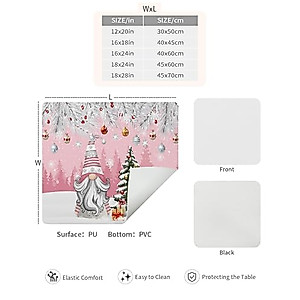 Coffee Mat for Counter, Christmas Gnome with Green Xmas Tree Pink Absorbent Hide Stain Coffee Bar Mat, Non-slip Coffee Bar Accessories Kitchen Drying Mat Fit Under Coffee Maker Espresso Machine