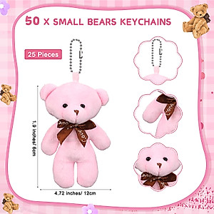 Ceenna 50 Sets Baby Shower Favor Bulk for Guest 50 Tiny Stuffed Bear Toy Plush Bear 50 Thank You Cards and Organza Bag Valentines Day Thank You Tag for Gender Reveal Guest Gifts(Pink)