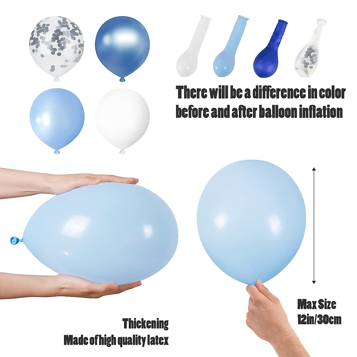 Blue Balloon Garland Arch Kit 122 PCS Metallic Blue White and Silver Confetti Latex Balloons for Baby Shower Bridal Shower Birthday Wedding Bachelorette Anniversary Party Decorations