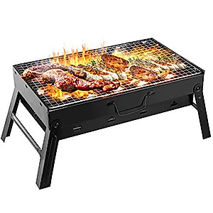 Portable Charcoal Grill, TeqHome 17x10x11 Inch Foldable Mini Barbecue Grill, LightWeight Small BBQ Grill for Outdoor Backyard Camping Picnic Beach Cooking