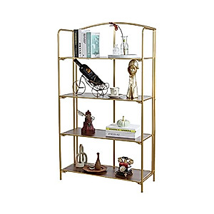 Crofy No Assembly Folding Bookshelf, 4 Tier Gold Bookshelf, Metal Book Shelf for Storage, Folding Bookcase for Office Organization and Storage, 12.87 D x 30.9 W x 55.71 H Inches
