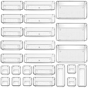 25 Piece - Non-Slip Drawer Organizer Bin Set- Clear bins