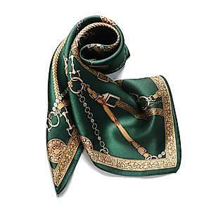 ANDANTINO 100% Pure Mulberry Silk Small Square Scarf -21'' x 21''- Breathable Lightweight Neckerchief -Digital Printed Headscarf (Blackish Green)