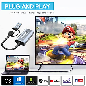 Video Capture Card, 4K Cam Link Card HDMI to USB USBC Capture Card, 1080P 60FPS Video Capture Device for Gaming, Streaming, Compatible with Mac OS System Windows OBS Zoom for PS3/4/5, Switch, Xbox1