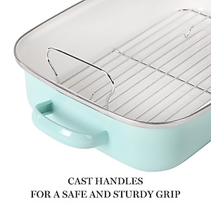 Martha Stewart Thayer 16" Enamel On Steel Roaster Pan w/Stainless Steel Rack - Martha Blue