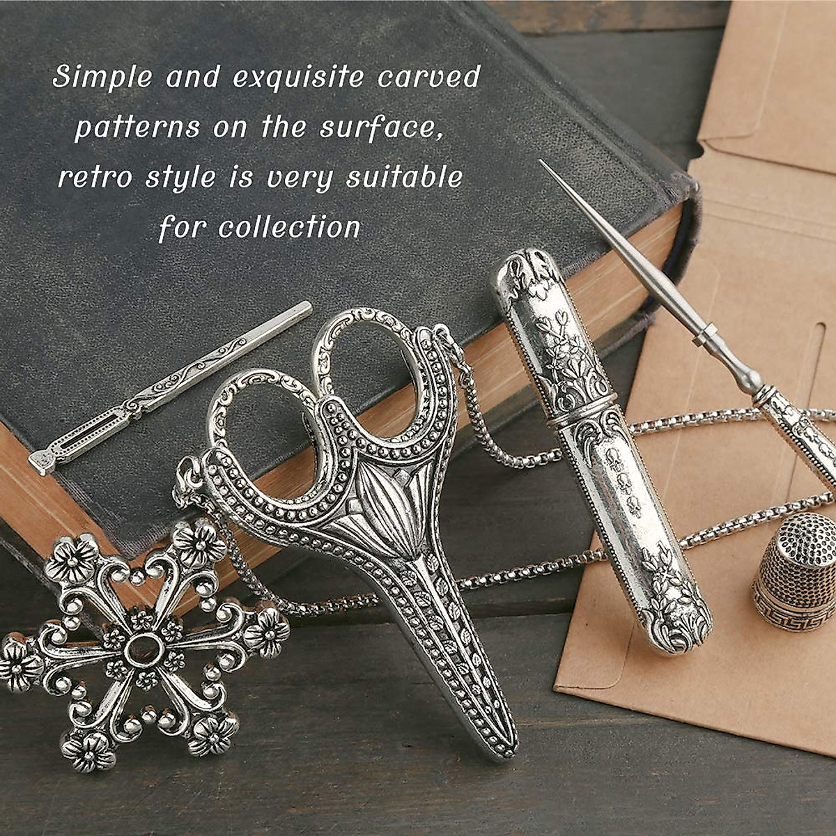 6 Pcs Embroidery Scissors Kit, Golden Exquisite Retro Scissors European Style Stainless Steel Sewing Tools Antique Sewing Scissors for Embroidery, Sewing, Craft, Art Work, and Everyday Use (Silver-1)