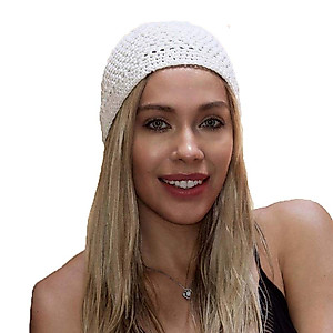 Qovelly 100% Cotton Lattice Crochet Knit Kufi Caps 3 Packed Skull Covers Hat(Set1)