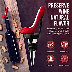 Trovety High Heel Wine Stopper Custom - Cute Red Shoe Elegant High Heels Cork for Women, Bachelorette Party Decor - Decorative Stainless Steel Beverage Topper - Reusable Champagne Bottle Plugs