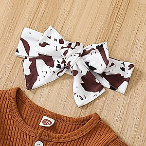 JOIMOCY Baby Girl Clothes 12-18 months Ribbed Ruffled Romper+Leopard Flared Pants Infant Fall Winter Outifts, Brown Girls Clothing 12-18M/100cm