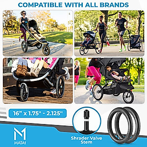 2 Inner Tube Tire Replacements 16" x 1.5/1.75/1.95/2.125 for Jogging Stroller - Compatible w/All Brands: BoB Revolution Flex/Pro/SE/SU, Graco, Go Jogging, Thule Urban Glide & More by Mata1-USA